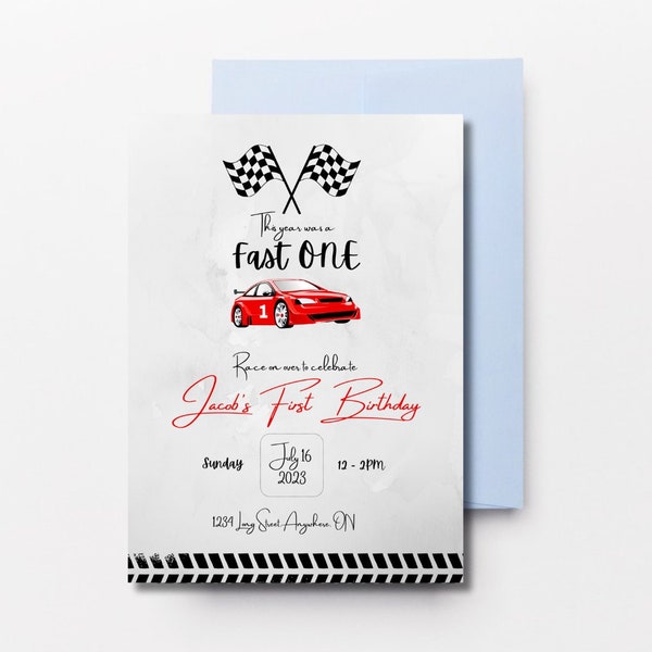 FAST ONE First Birthday Party Invitation Template Double Sided Editable ...