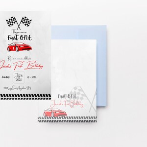 FAST ONE First Birthday Party Invitation Template Double Sided Editable ...