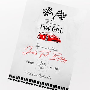 FAST ONE First Birthday Party Invitation Template Double Sided Editable ...