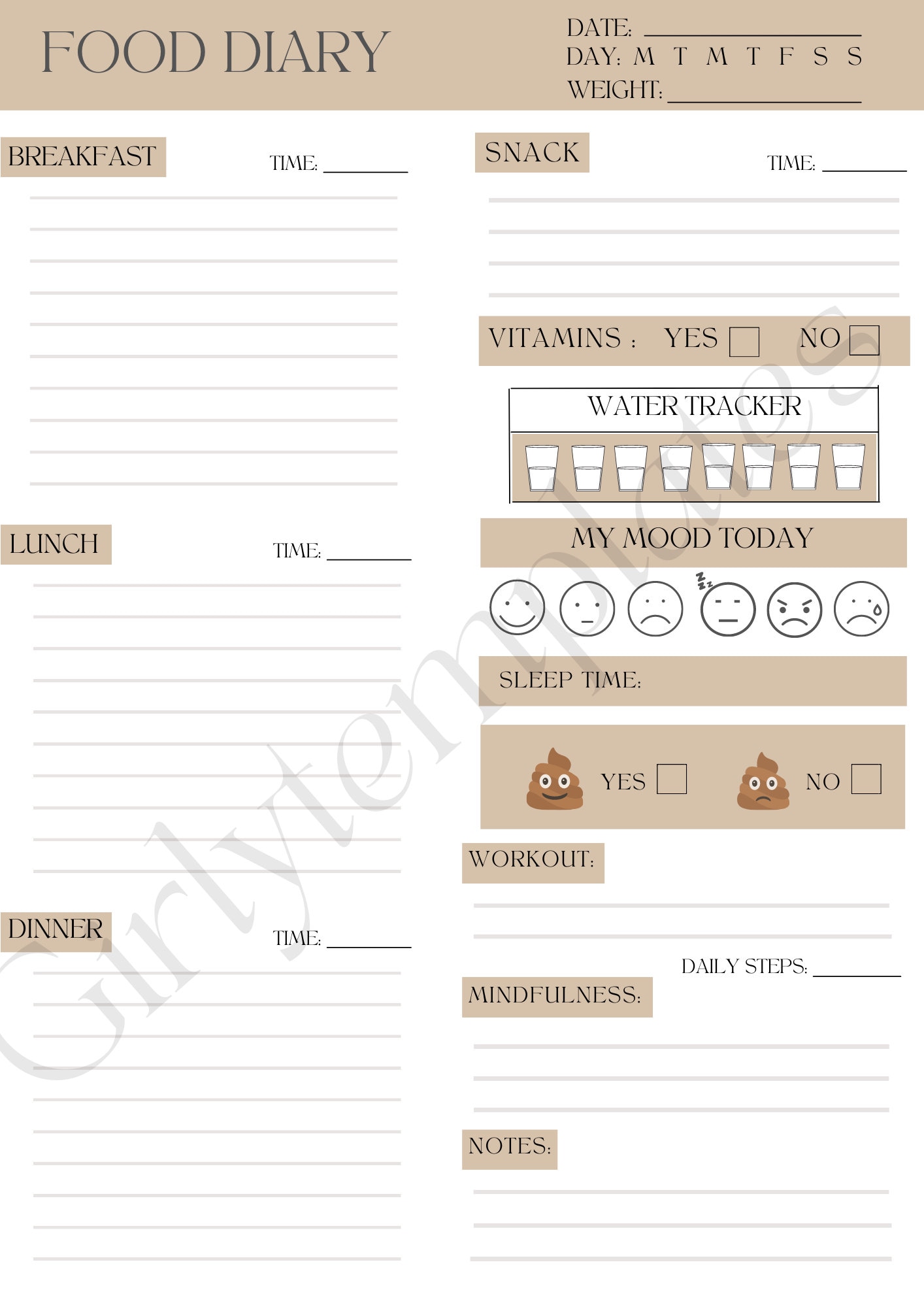 Daily Food Diary - Etsy