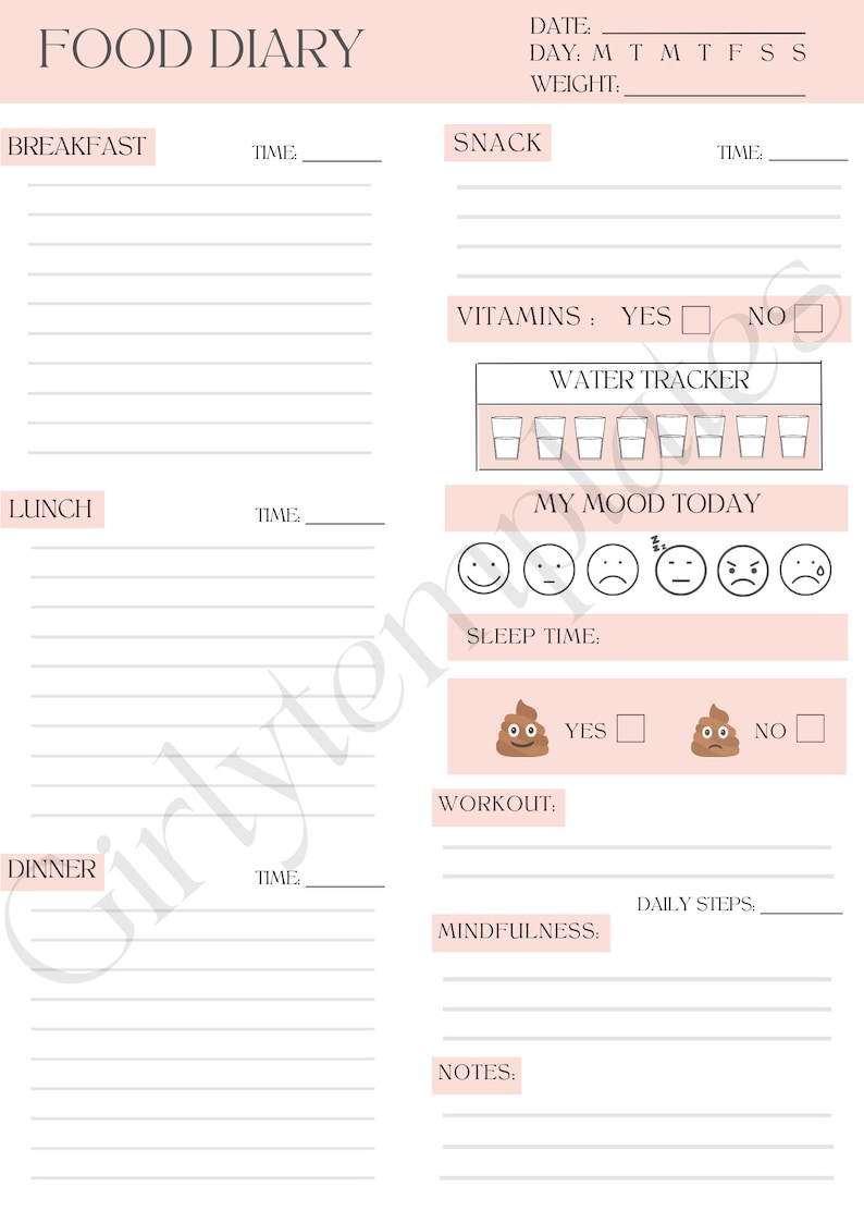 Daily Food Diary - Etsy