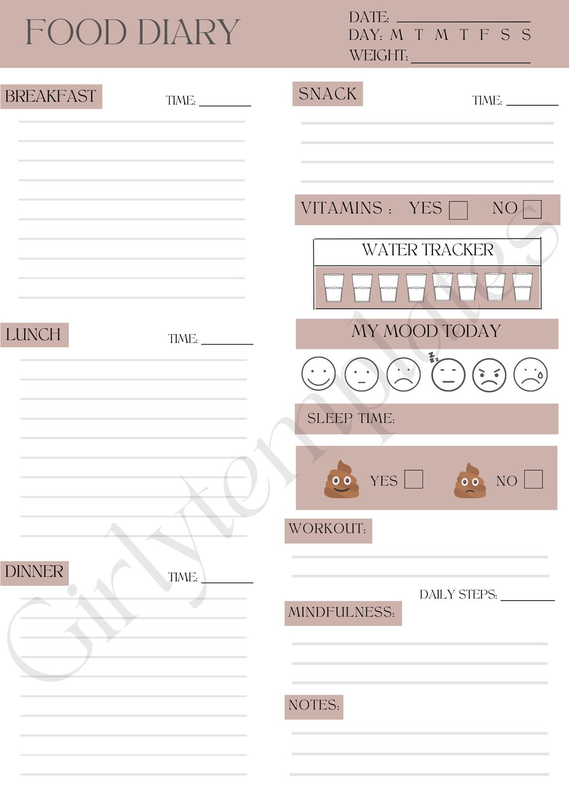 Daily Food Diary - Etsy