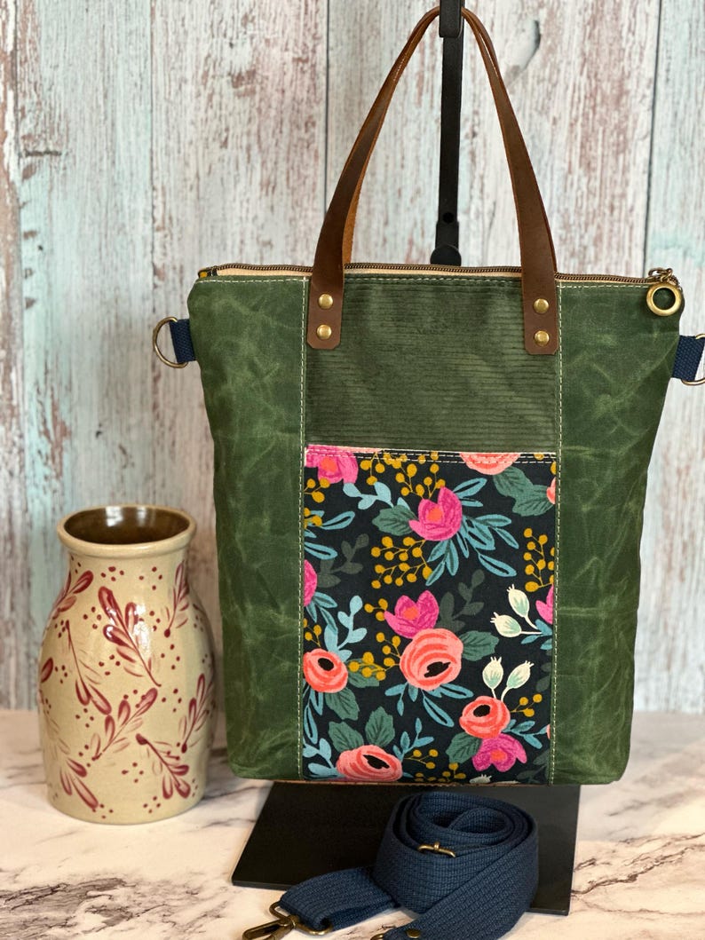 Redwood Tote, Crossbody Tote, Waxed Canvas Tote Bag, Secure Top Zipper ...