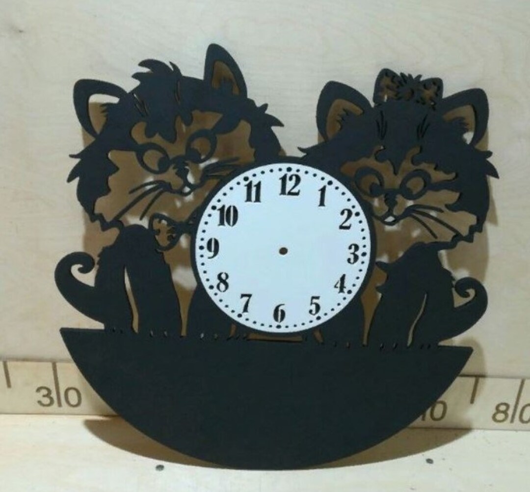 Laser Cut Cute Cats Wall Clock Vinyl Record Wall Decor Wooden 3D ...