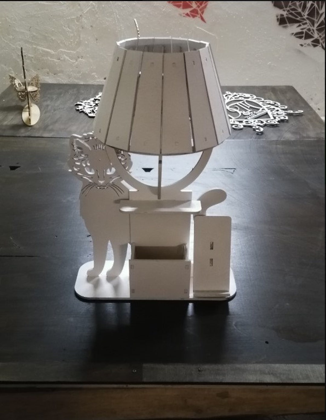 Laser Cut Cat Table Lamp With Organizer: CNC File (SVG, DXF) - Etsy