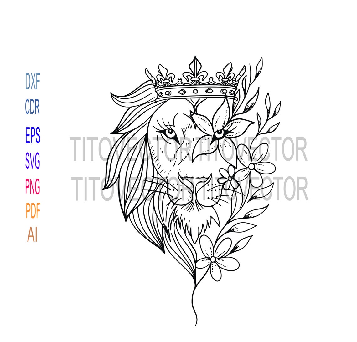 Lion Svg Cut File Lion Crown Svg Digital Lion With Flowers Svg - Etsy