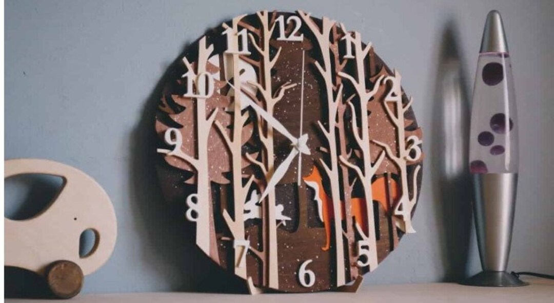 CNC Laser Cutting- Wolf -wall- Clock 3D Tree -wall- Clock Vector File-template- Dxf Vector Cut ...