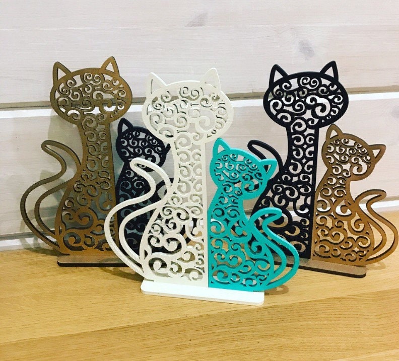 Laser- Cut- Cat- And- Kitten- Night- Light- Lamp- Home- Decor- Dxf ...