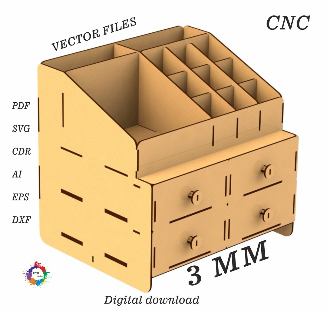 CNC File: Desktop Organizer Storage Box With Drawer (SVG DXF) - Etsy