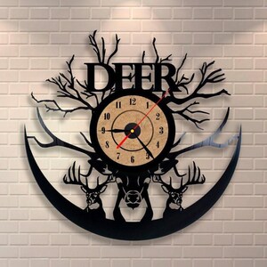 Deer Animals Art Vinyl Record Clock Template 3D Dxf Vector Cut File ...