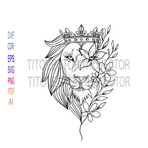 Lion- Svg Cut File Lion Crown Svg Digital Lion With Flowers Svg Vector ...