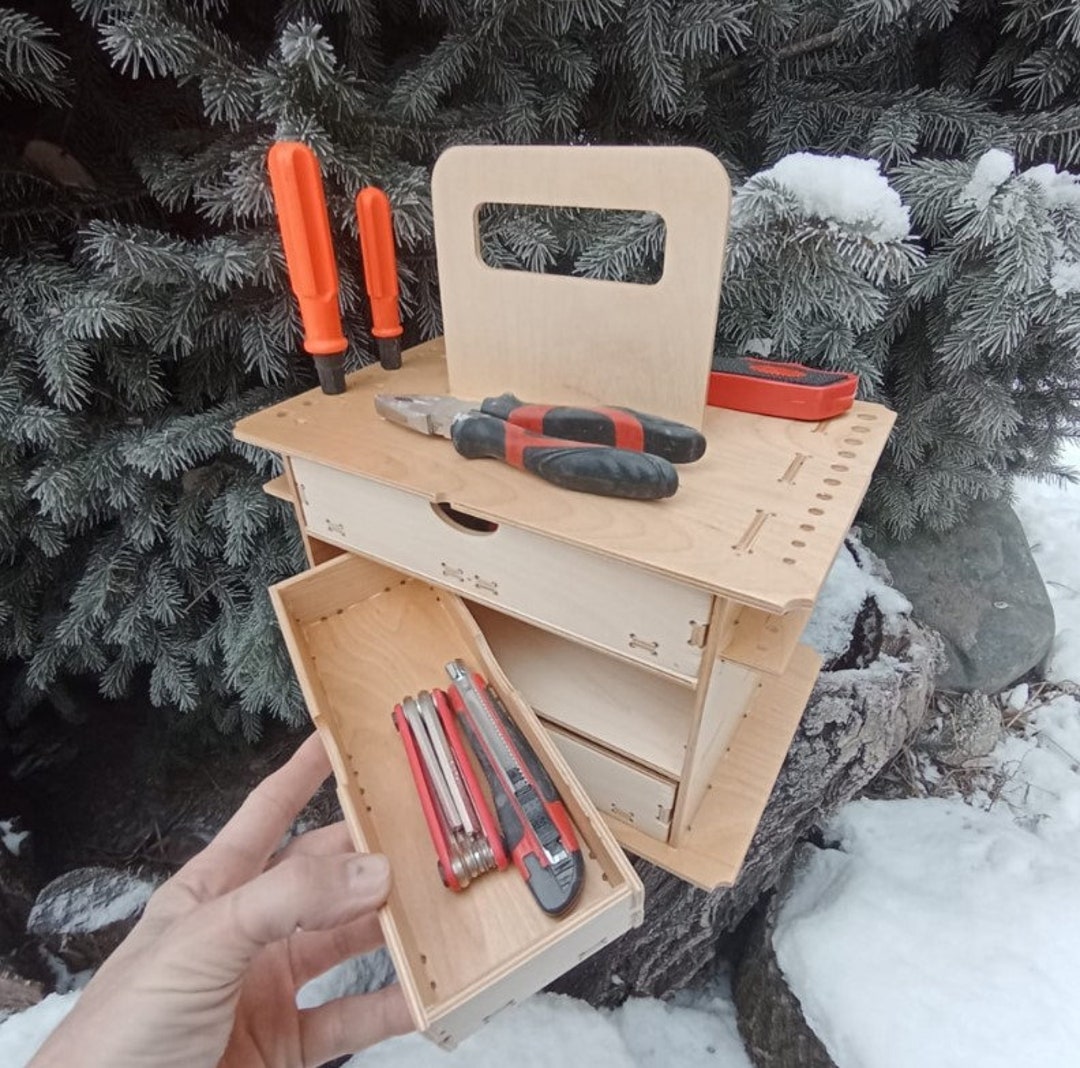 Tool Caddy Wooden Tool Box With Drawers Cdr Dxf 3D Model Puzzle Cut ...