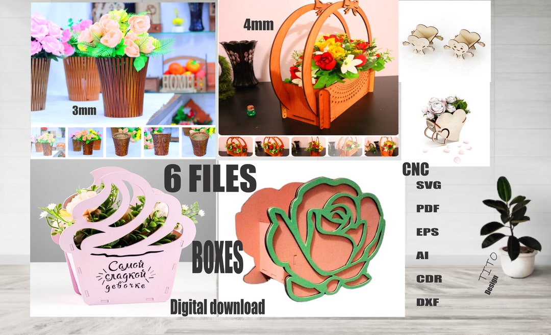 Box Flower 3D Model Puzzle Laser Cut File CDR AI Vector Wooden Digital ...