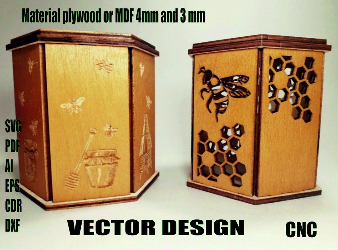 Laser Cut Wooden Box Honey Jar DXF - Cdr 3D Model Puzzle Cut File Cnc ...