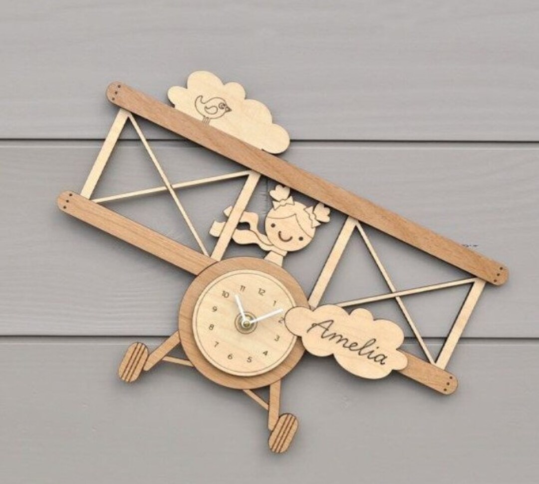 Avion-Horloge Wall Decor modèle dxf vecteur en bois coupe fichier ...
