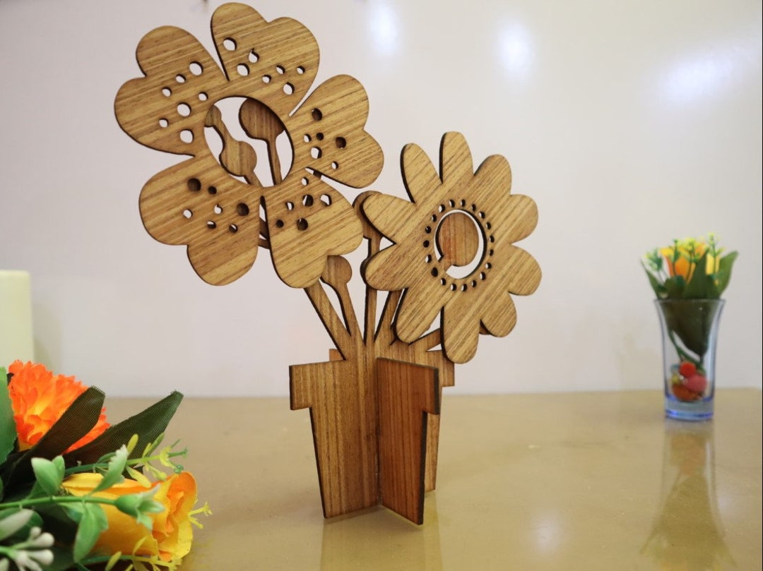 Cut Wooden Flowers- Decor- 3mm Cdr Dxf Vector Wooden Constructor - Etsy