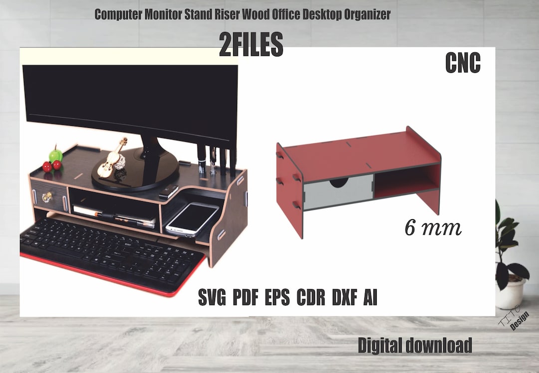3D Wood Office Desktop Organizer Stand Computer Monitor Riser 3D Model ...