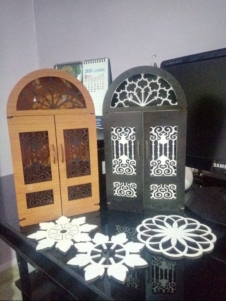 Laser Cut Door Key Box Wooden Key Cabinet Wall Mounted Key Holder Box ...