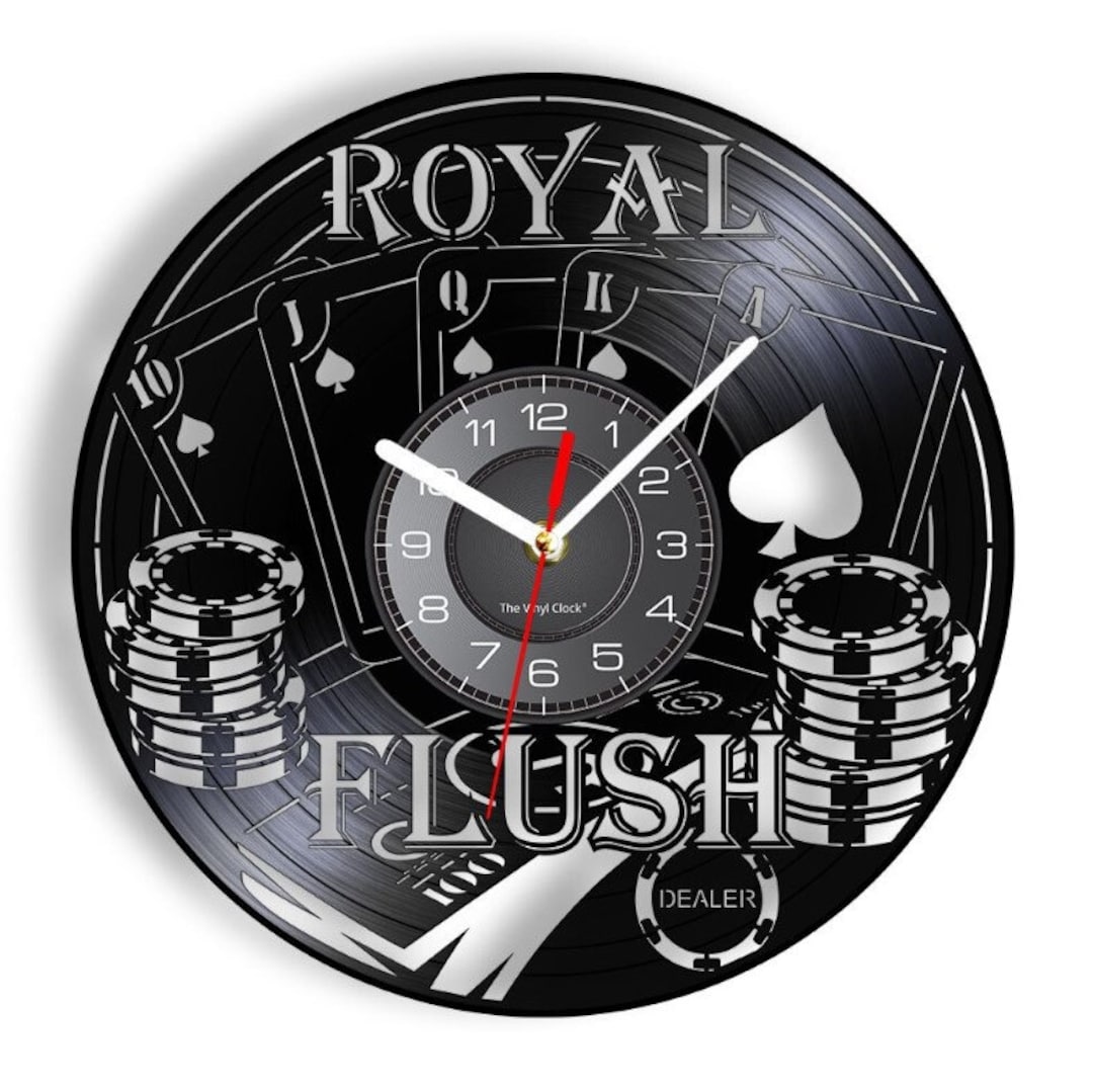 Laser Cut Royal Flush Poker Wall Clock Card Games Vinyl Record Wall ...