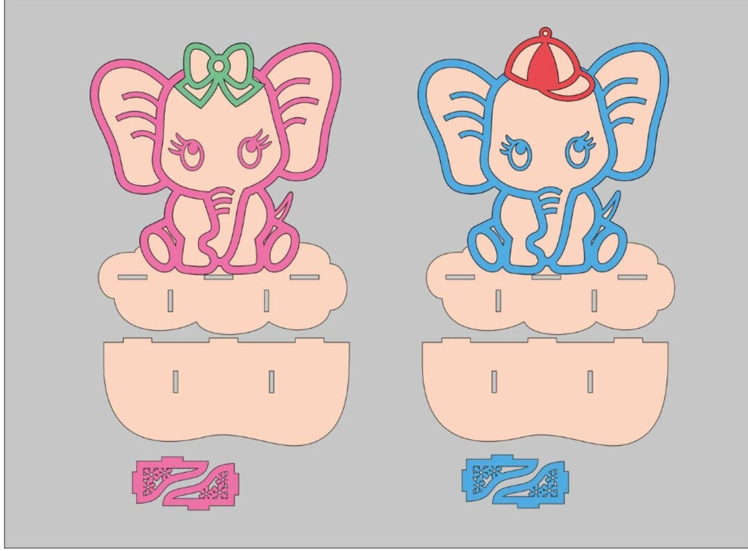 3D Puzzle Laser Cut Shelf Baby Elephants Wooden File Ai Cdr Dxf Vector ...