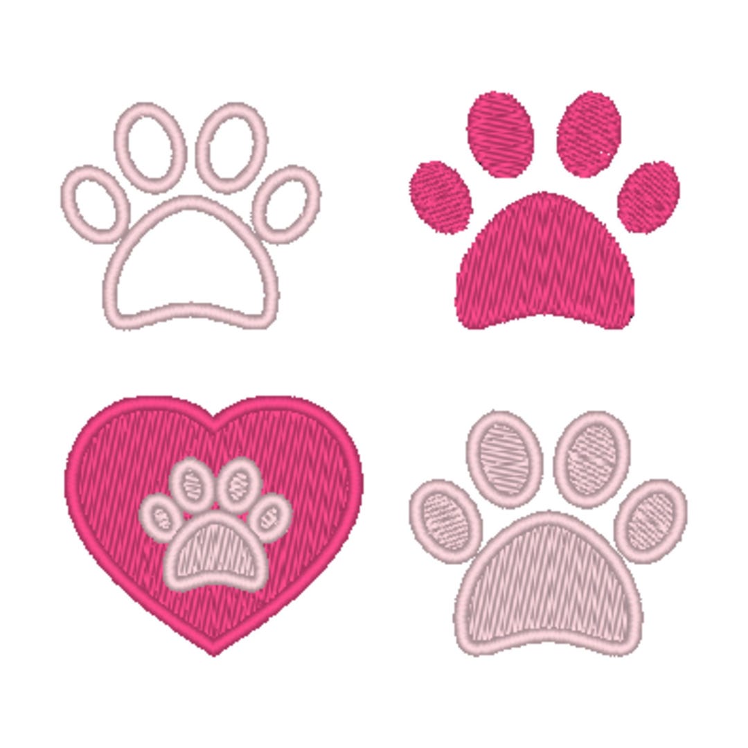 Paw Print Embroidery Design: Dog Cat Puppy Paw in Heart (4 Designs, 3 ...
