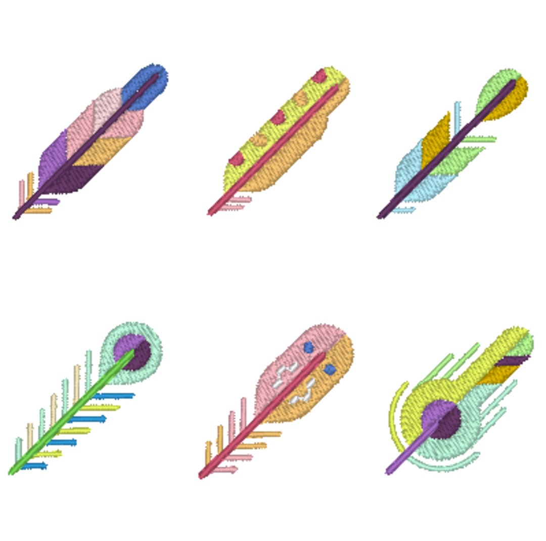 Bird Feather Machine Embroidery Design, 6 Different Designs by 3 Sizes ...