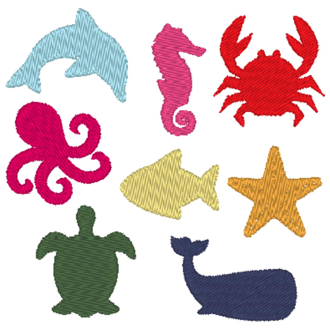 Sea Creatures Silhouette Machine Embroidery Design, 8 Designs, 3 Sizes ...