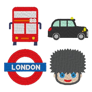 London Taxi, London Bus, Underground and Guard Machine Embroidery ...