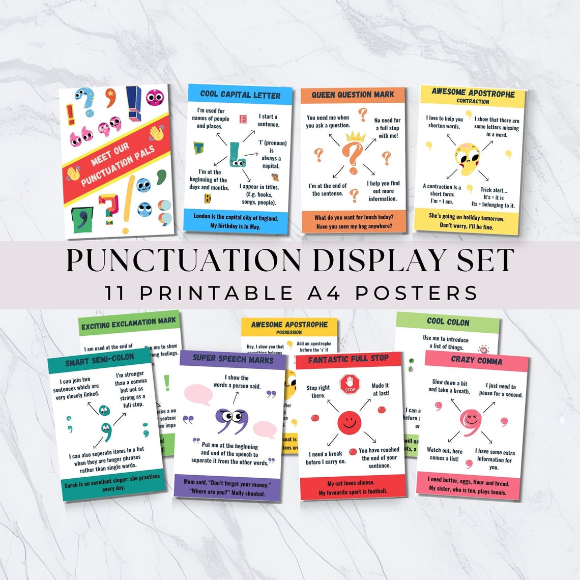 Educational Punctuation Display Poster Set Bright and Colourful for ...