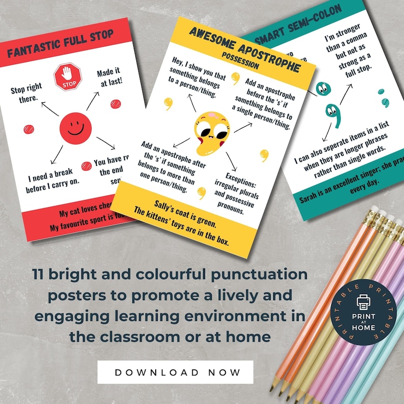 Educational Punctuation Display Poster Set | Bright and Colourful for ...