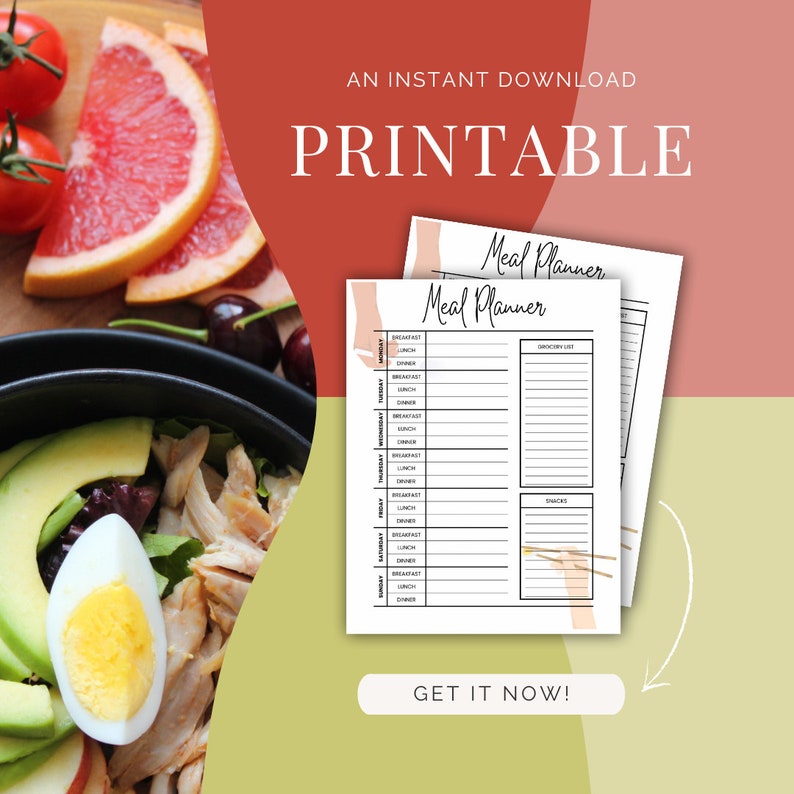 Meal Planner | Grocery List | Printable Planner | Meal Planner and ...