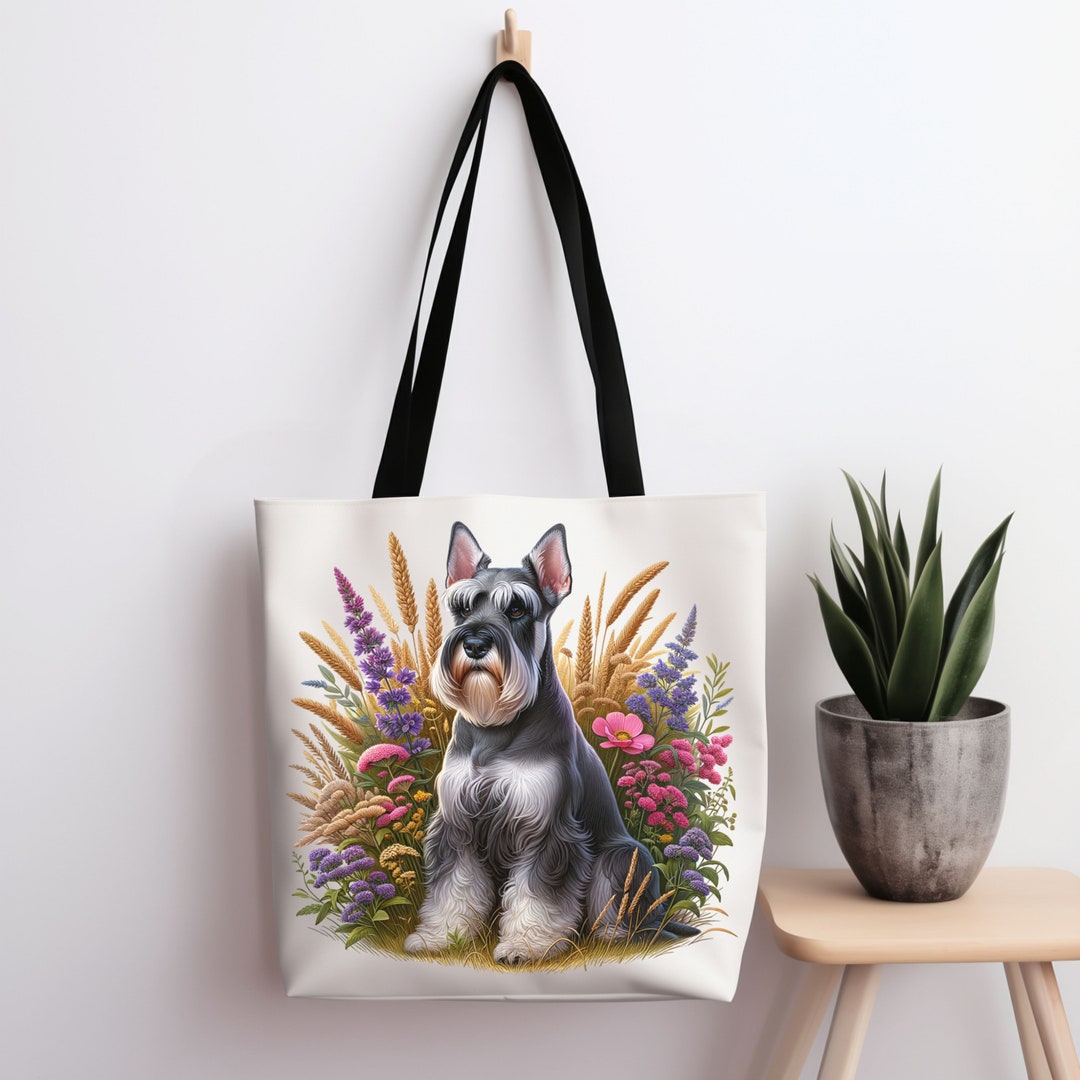 Schnauzer Tote Bag, Schnauzer Gift for Mom, Botanical Schnauzer Tote ...