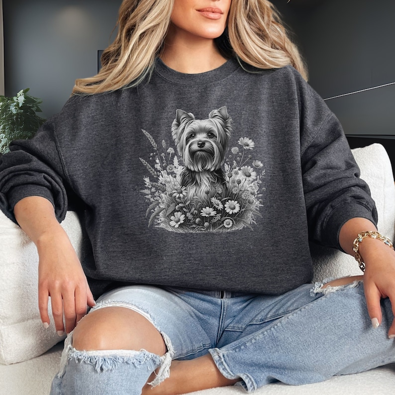 Yorkie Sweatshirt, Botanical Yorkie Sweater, Matching Sweatshirts, Gift ...