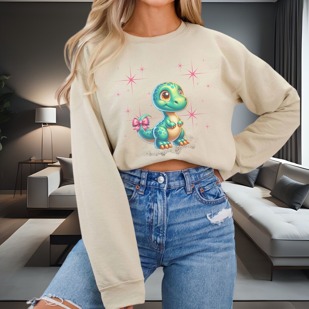 Dinosaur Sweatshirt, Coquette Gift for Dino Lover, Cute Dinosaur ...