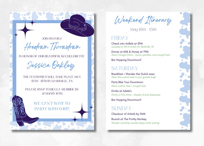 Hoedown Throwdown Bachelorette Stationary Set - 3 Piece Digital ...