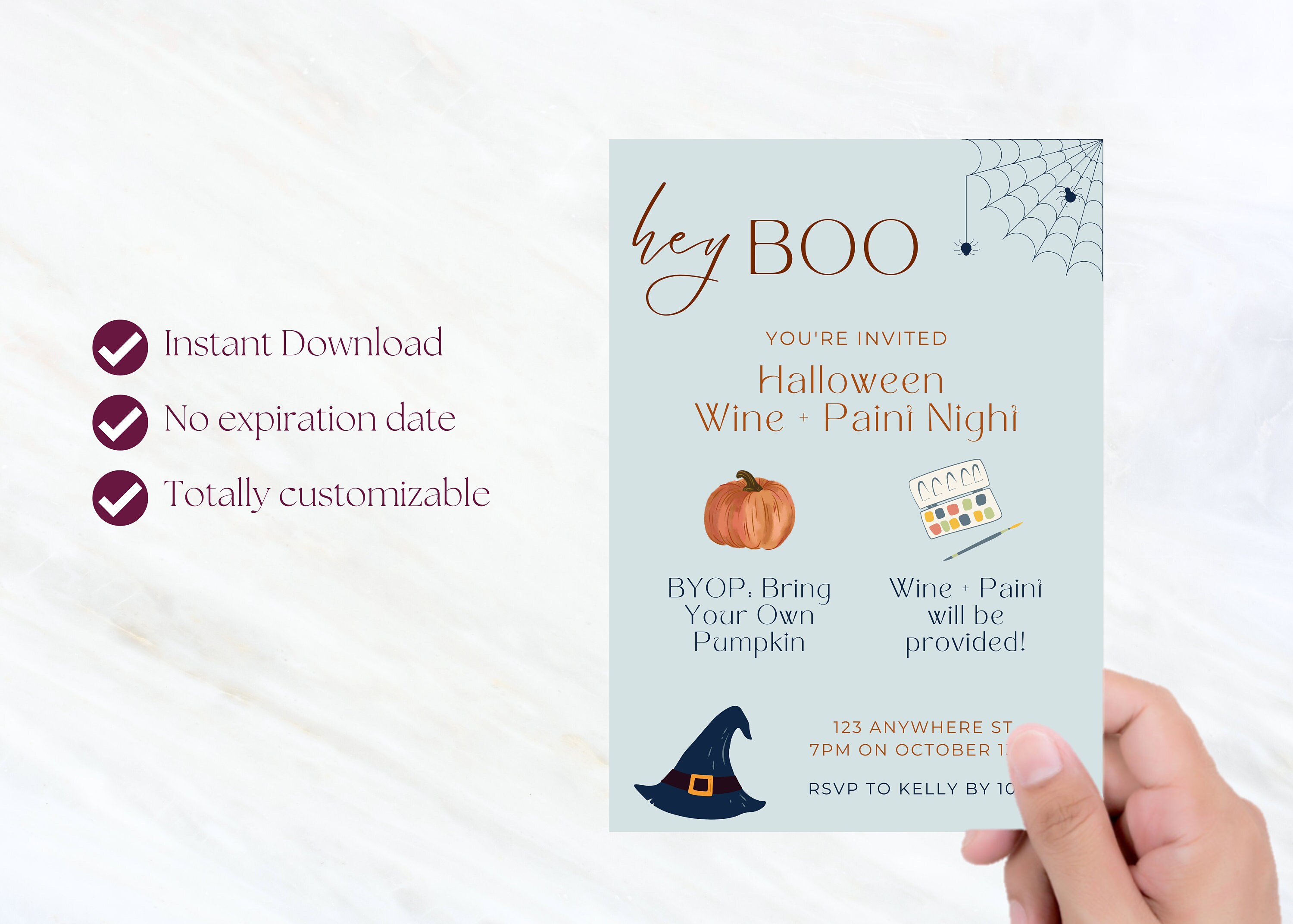 Hey BOO Wine & Pumpkin Paint Stationary Set - Digital Download Template ...