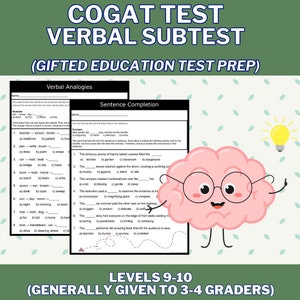 Cogat Test Verbal Subtest (ages 9-10) 2nd/3rd Grade Practice (gifted ...
