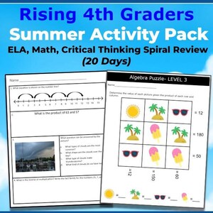 Third Grade Summer Activity Review Pack 3rd Moving to 4th - Etsy