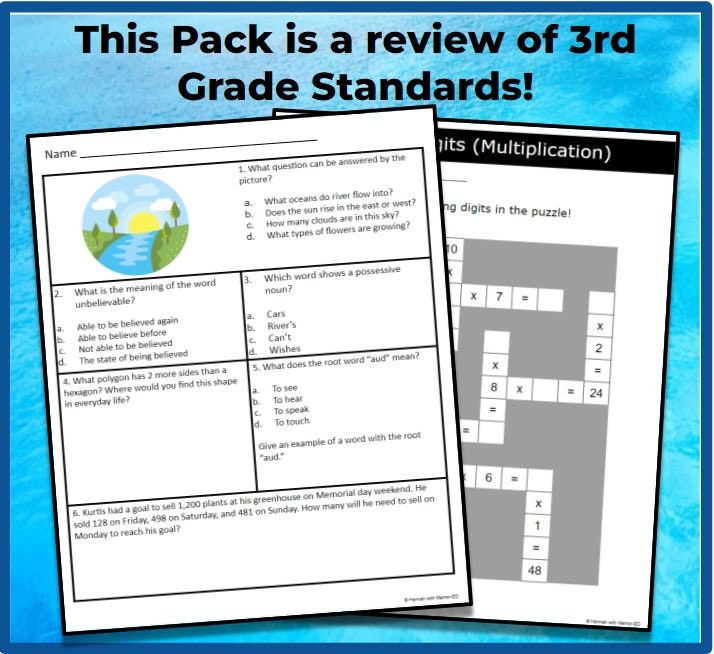 Third Grade Summer Activity Review Pack (3rd Graders Moving to 4th ...