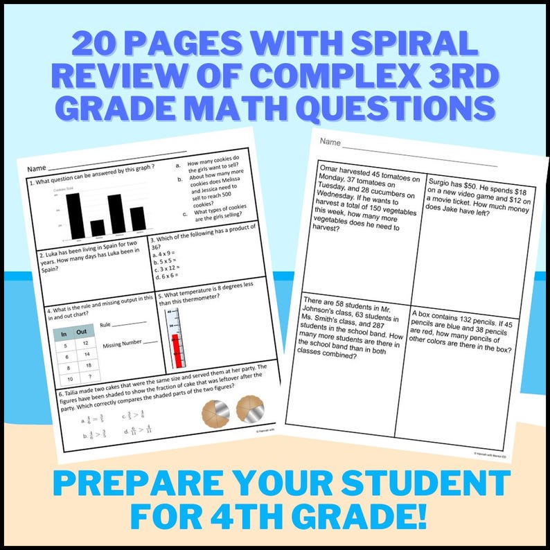 Third Grade Summer Math Review Pack (3rd Graders Moving to 4th ...