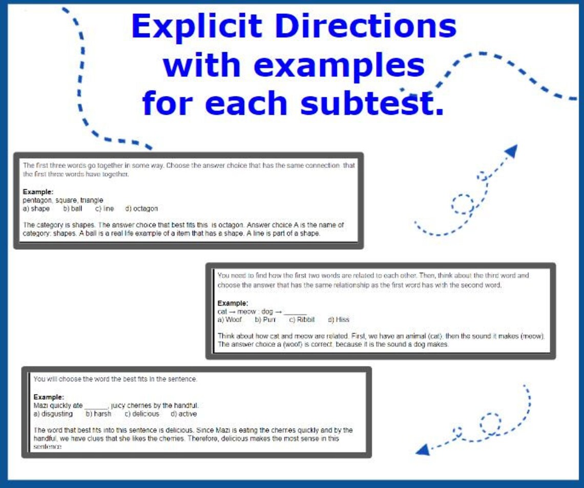Cogat Test Verbal Subtest (ages 9-10) 2nd/3rd Grade Practice (gifted ...