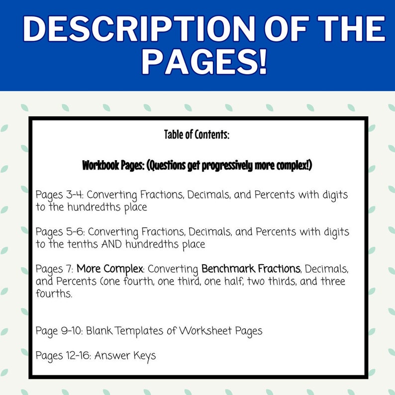 Converting Fractions, Decimals, and Percent Math Worksheets Activity or ...