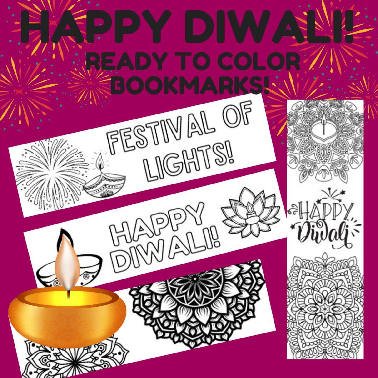 Printable Diwali Bookmarks, Diwali Party Activities, Classroom Diwali ...