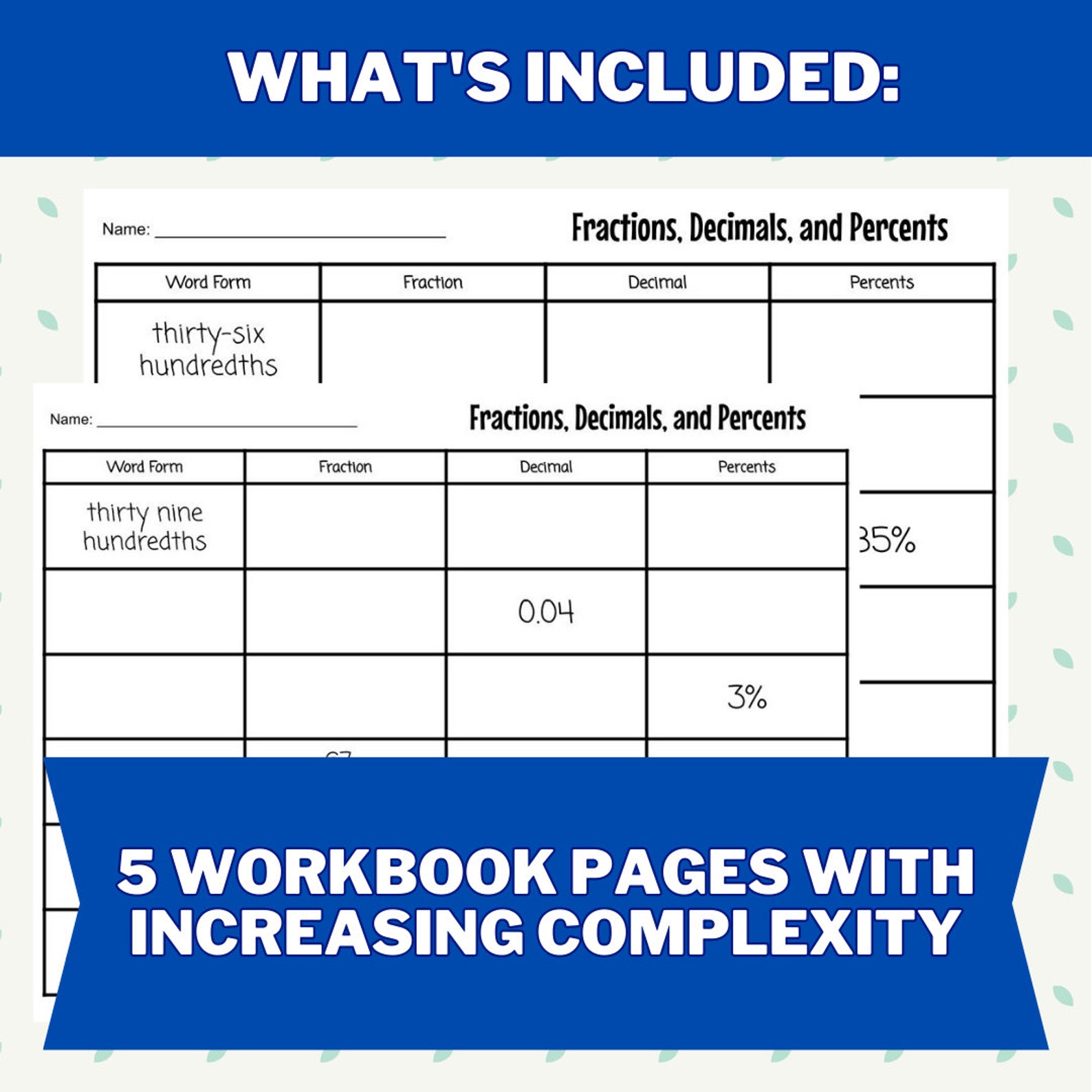 Converting Fractions, Decimals, and Percent Math Worksheets Activity or ...