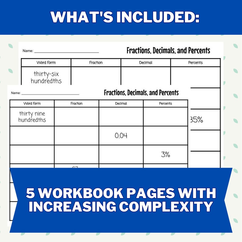 Converting Fractions, Decimals, and Percent Math Worksheets Activity or ...