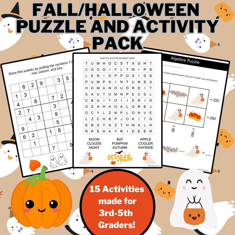 Halloween/fall Puzzle and Activity Worksheets Word Searches, Sudoku ...