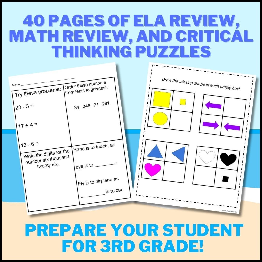 Second Grade Summer Activity Review Pack (2nd Moving to 3rd) Reading ...