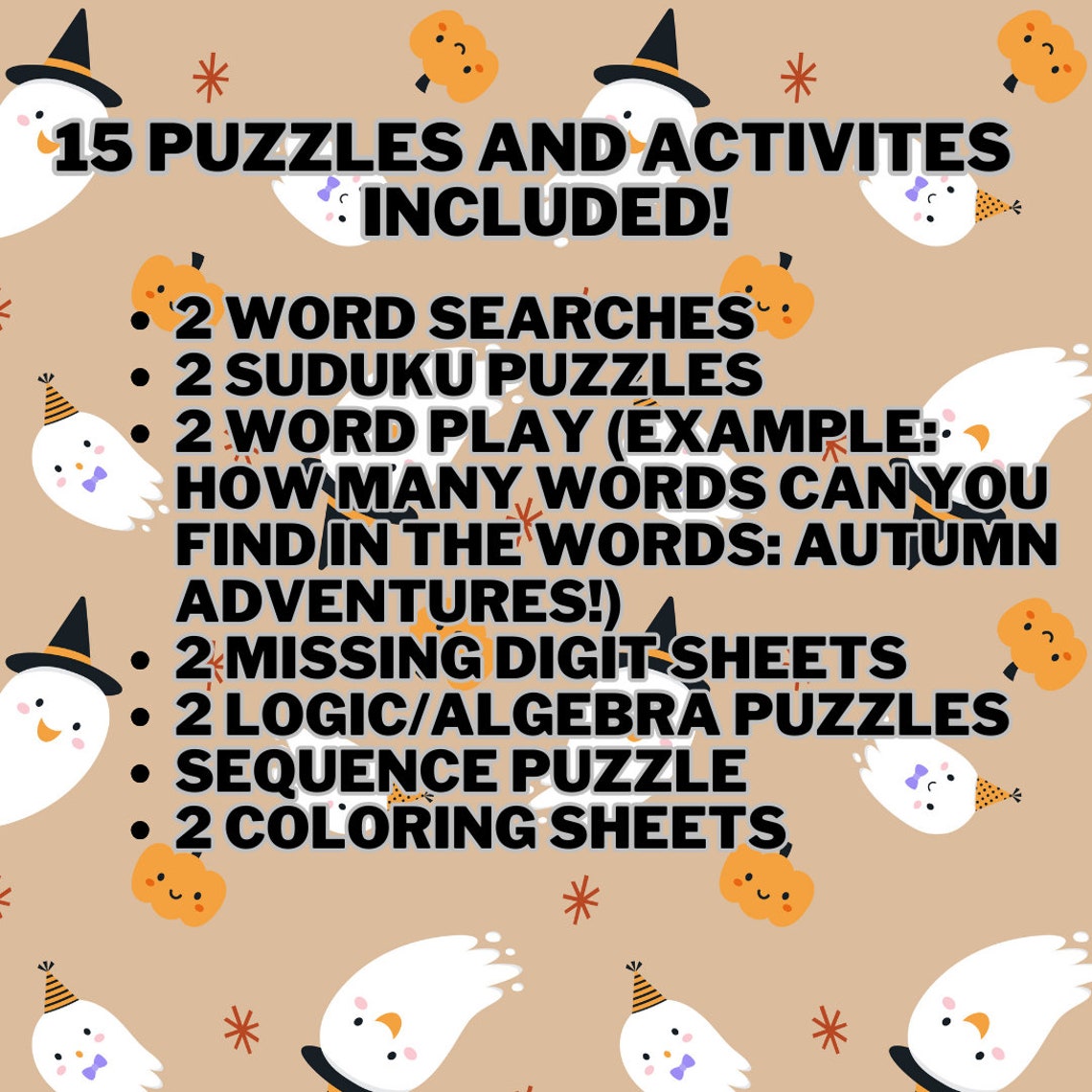 Halloween/fall Puzzle and Activity Worksheets Word Searches, Sudoku ...