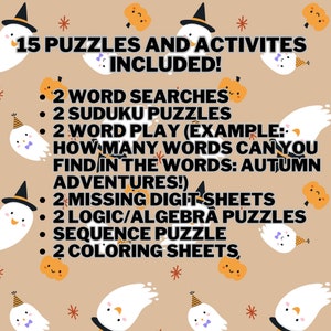 Halloween/fall Puzzle and Activity Worksheets Word Searches, Sudoku ...