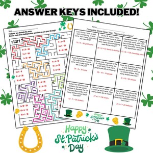 St. Patrick's Day Multiplication Math Fact Pack No Prep Activity Pack ...
